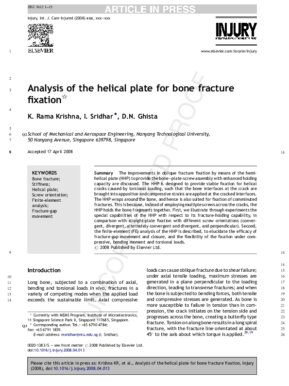 (PDF) Analysis of the helical plate for bone fracture fixation