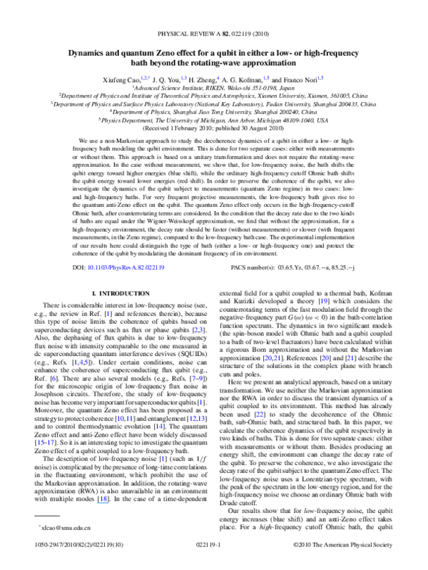 (PDF) Dynamics and quantum Zeno effect for a qubit in either a low-or high-frequency bath beyond ...