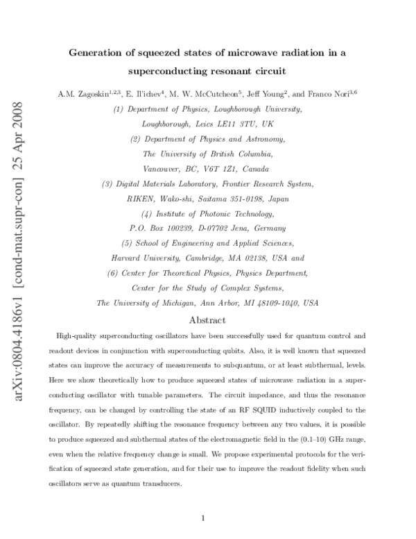 (PDF) Controlled Generation of Squeezed States of Microwave Radiation ...