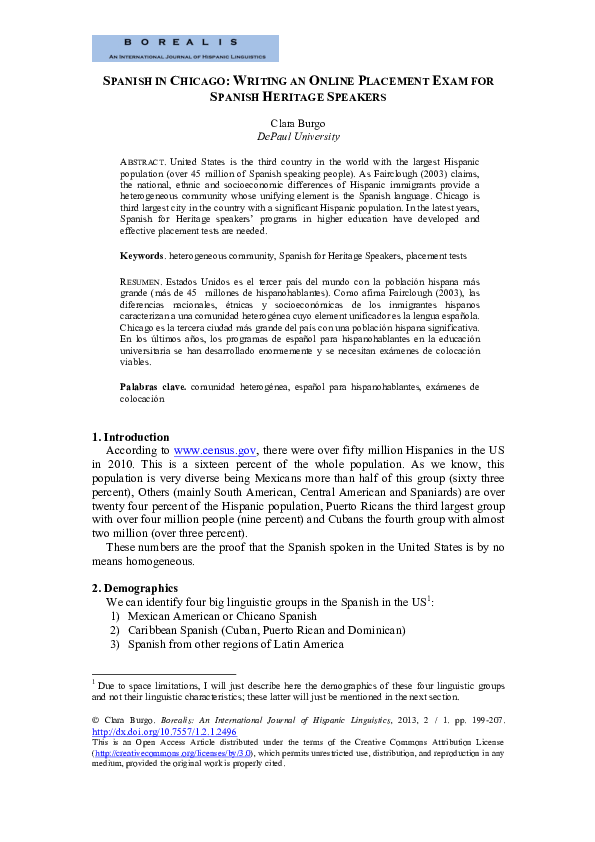 (PDF) Spanish in Chicago: Writing an Online Placement Exam for Spanish ...