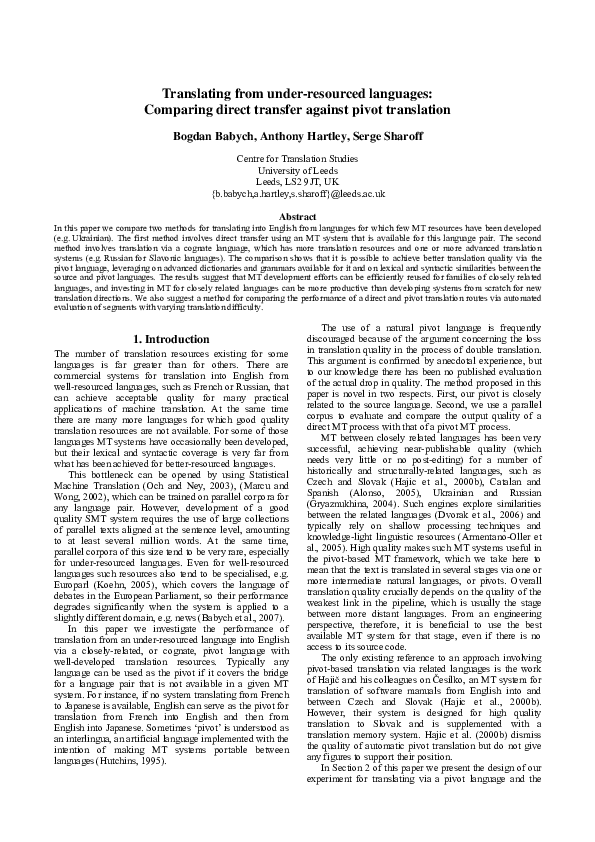 (PDF) Translating from under-resourced languages: Comparing direct ...