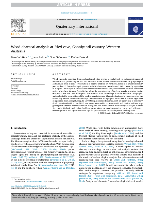 (PDF) Wood charcoal analysis at Riwi cave, Gooniyandi country, Western ...