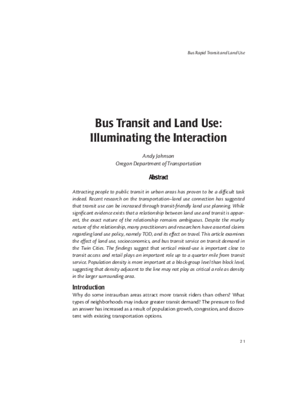 (PDF) Bus Transit and Land Use: Illuminating the Interaction