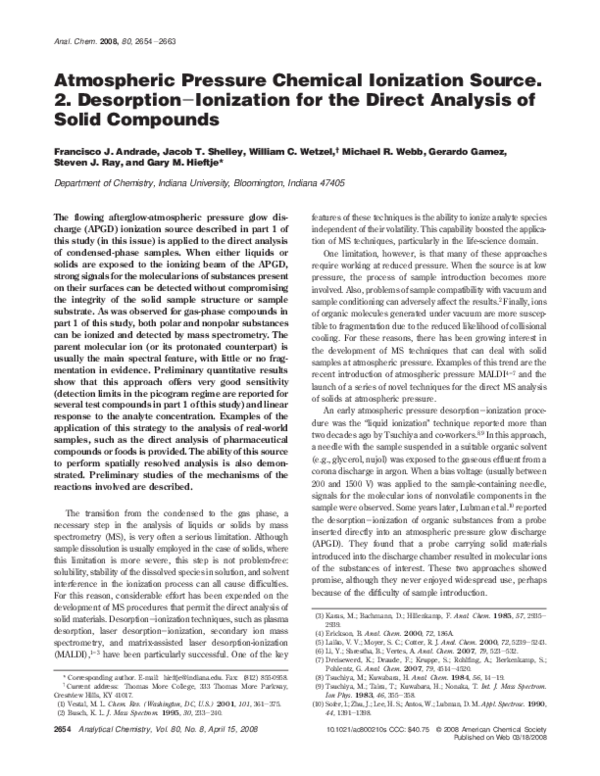(PDF) Atmospheric Pressure Chemical Ionization Source. 2. Desorption− ...