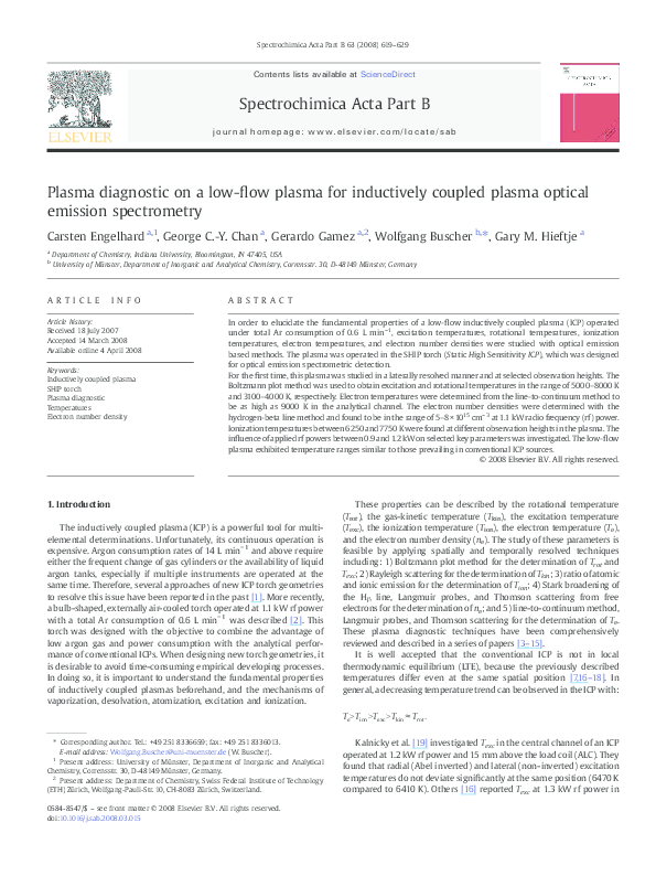 (PDF) Plasma diagnostic on a low-flow plasma for inductively coupled plasma optical emission ...