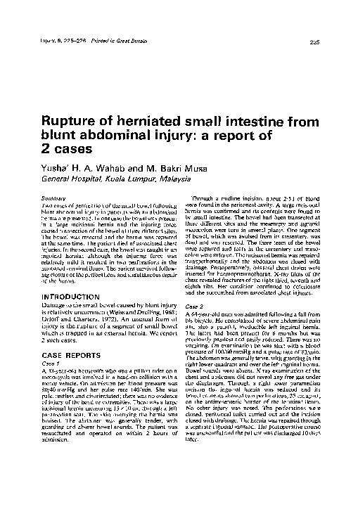 (PDF) Rupture of herniated small intestine from blunt abdominal injury ...