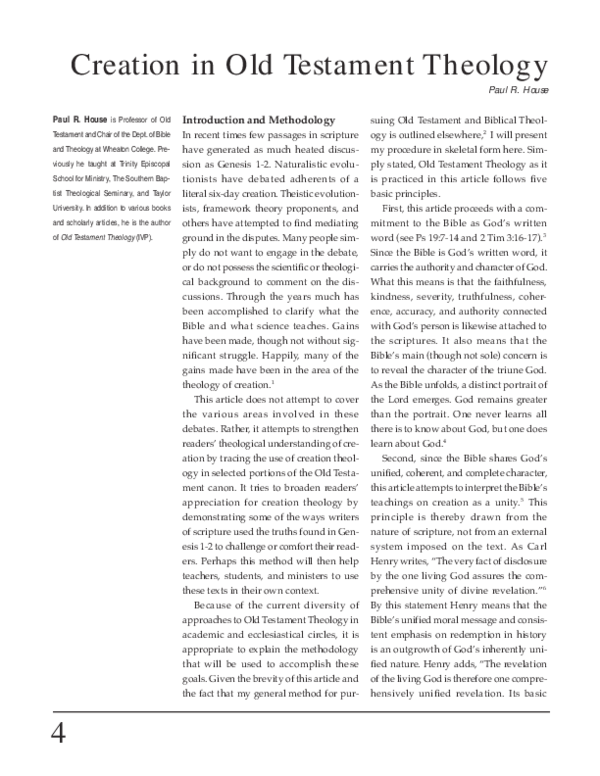(PDF) 4 Creation in Old Testament Theology Introduction and Methodology