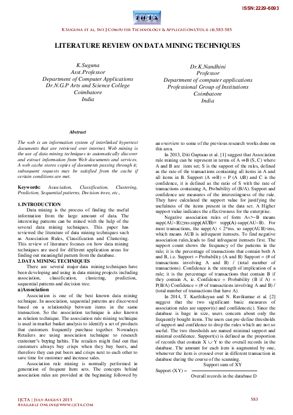 (PDF) LITERATURE REVIEW ON DATA MINING TECHNIQUES