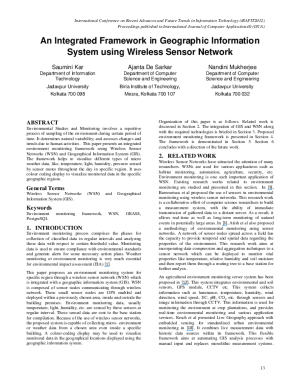 (PDF) An Integrated Framework in Geographic Information System using Wireless Sensor Network ...