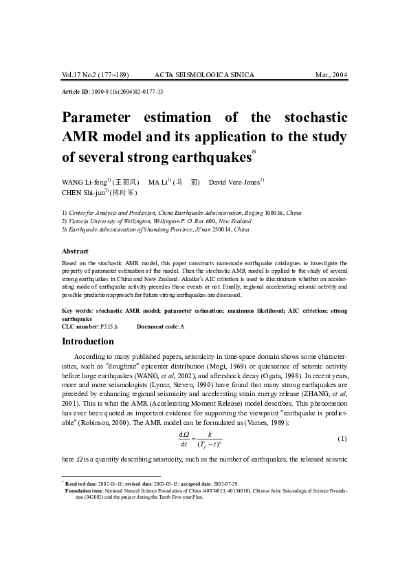 (PDF) Parameter estimation of the stochastic AMR model and its application to the study of ...
