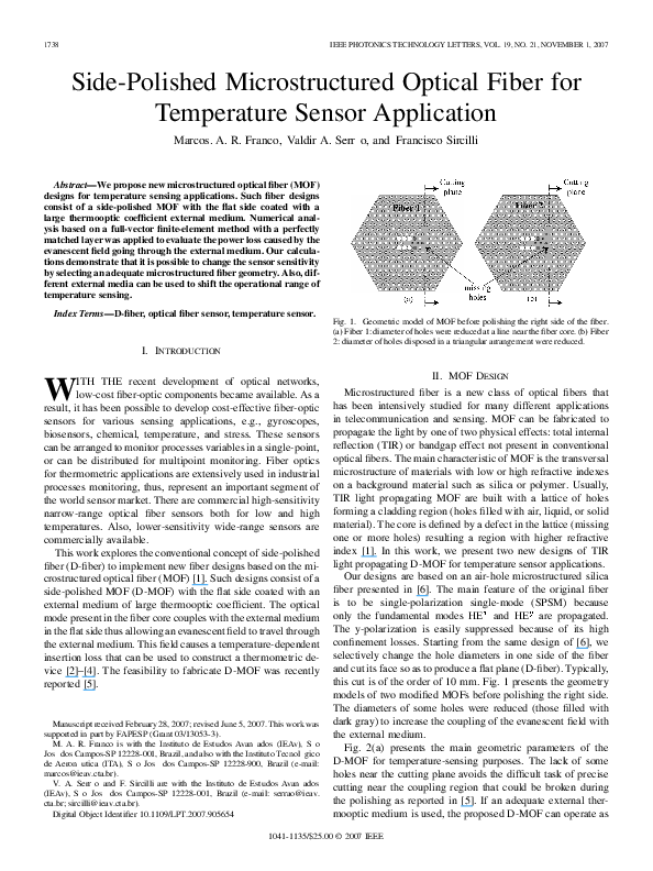 (PDF) Side-Polished Microstructured Optical Fiber for Temperature Sensor Application