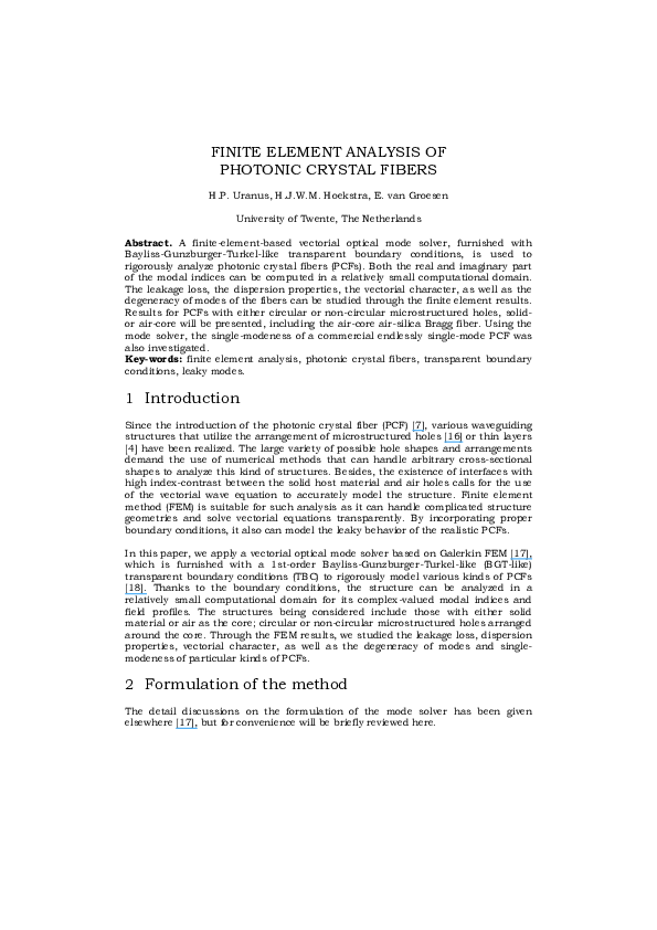 (PDF) Finite element analysis of photonic crystal fibers