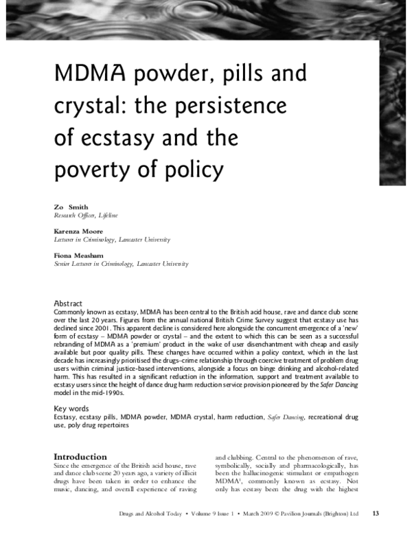 (PDF) MDMA powder, pills and crystal: the persistence of ecstasy and ...
