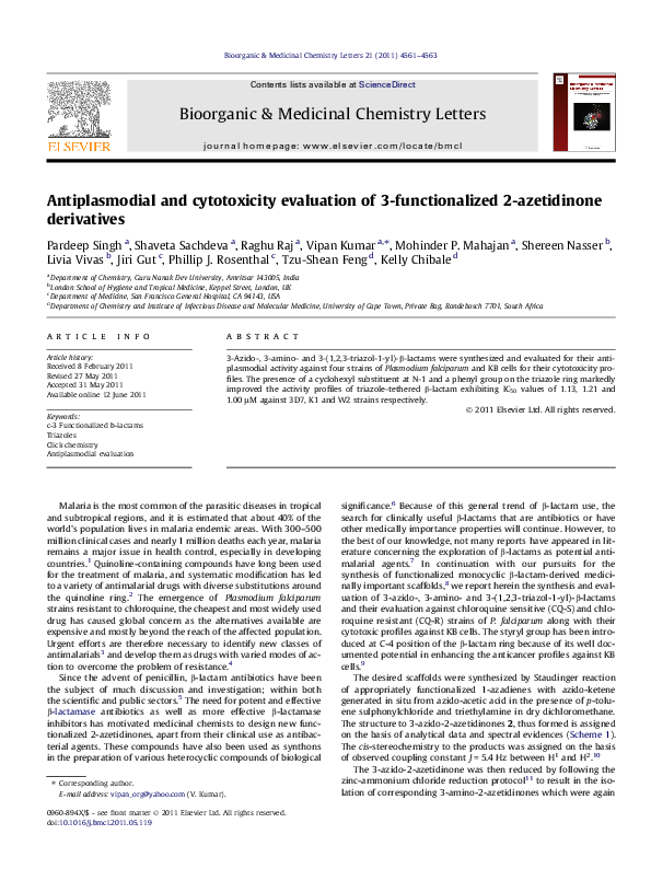 (PDF) Antiplasmodial and cytotoxicity evaluation of 3-functionalized 2 ...