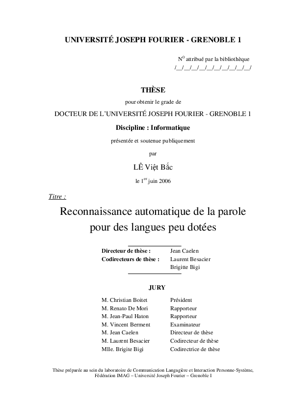 (PDF) Reconnaissance automatique de la parole pour des langues peu dotées