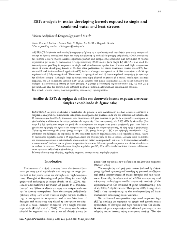 (PDF) ESTs analysis in maize developing kernels exposed to single and ...