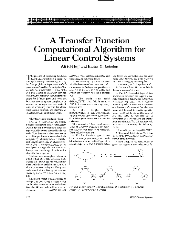 Pdf A Transfer Function Computational Algorithm For Linear Control 6326