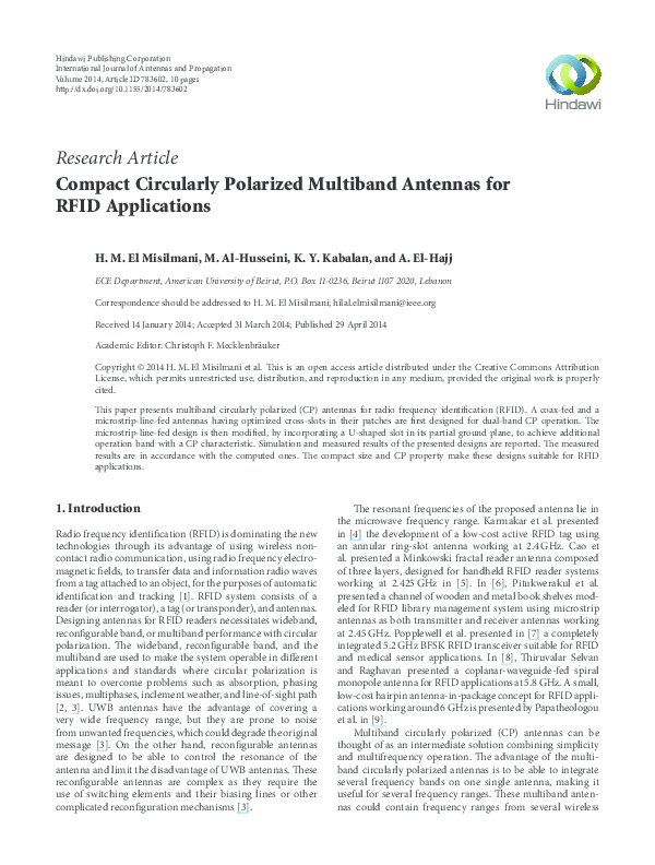 (PDF) Compact Circularly Polarized Multiband Antennas for RFID Applications
