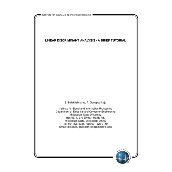(PDF) LINEAR DISCRIMINANT ANALYSIS - A BRIEF TUTORIAL