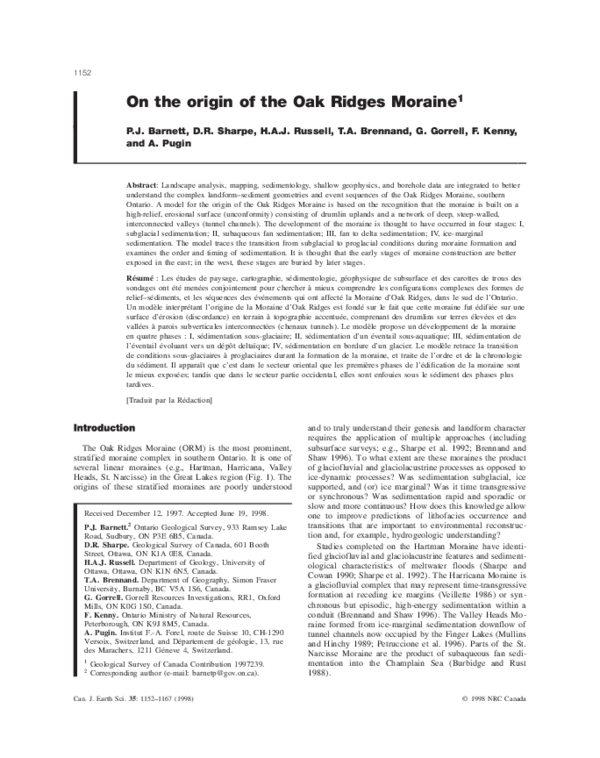 (PDF) On the origin of the Oak Ridges Moraine