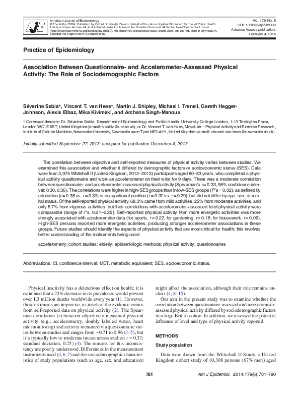 (PDF) Association Between Questionnaire- and Accelerometer-Assessed ...