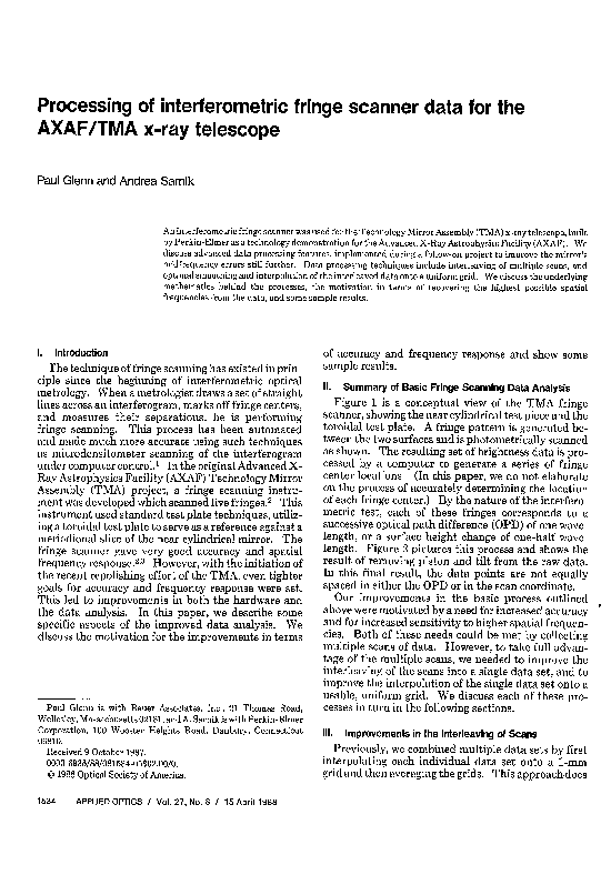 (PDF) Processing of interferometric fringe scanner data for the AXAF ...