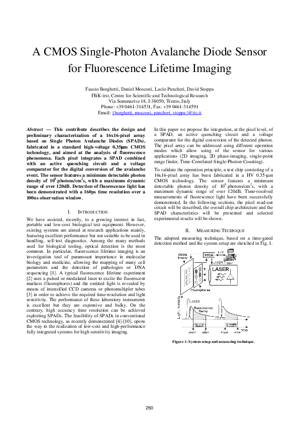 (PDF) A CMOS Single-Photon Avalanche Diode Sensor for Fluorescence Lifetime Imaging