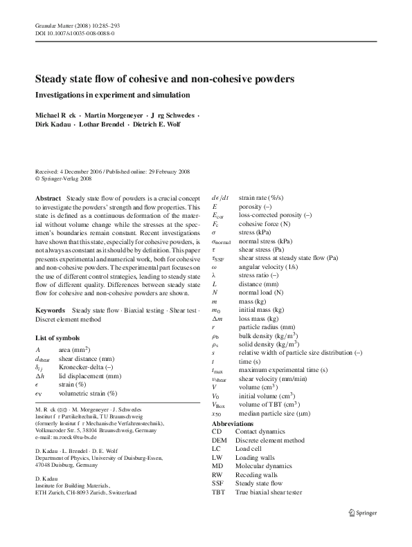 (PDF) Steady state flow of cohesive and non-cohesive powders
