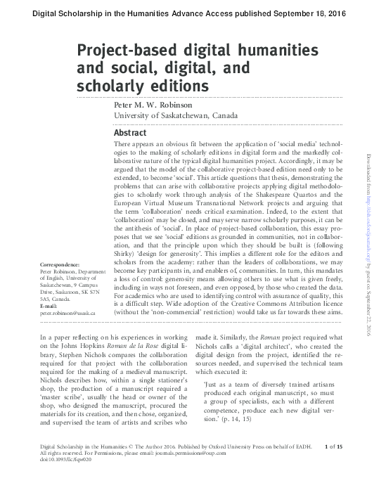 (PDF) Project-based digital humanities and social, digital, and ...