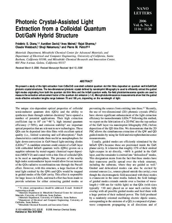 (PDF) Photonic Crystal-Assisted Light Extraction from a Colloidal Quantum Dot/GaN Hybrid Structure
