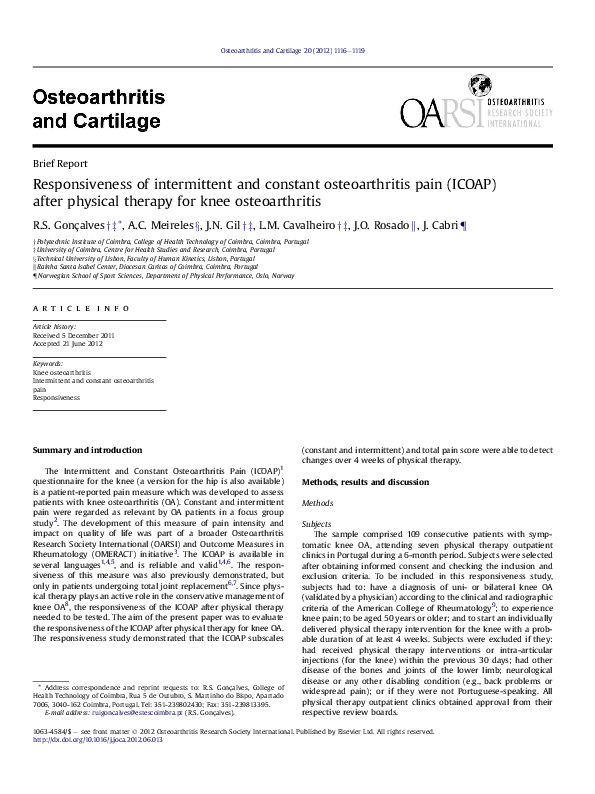 (PDF) Responsiveness of the Intermittent and Constant Osteoarthritis ...