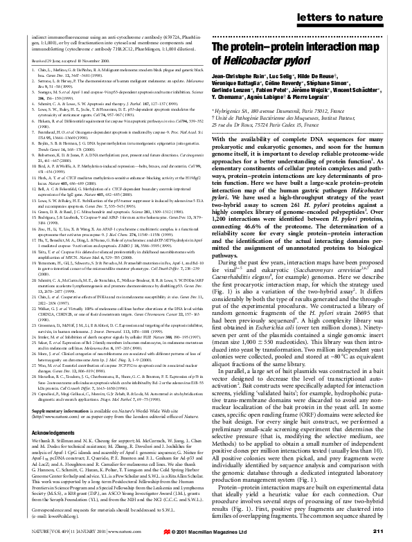 (PDF) The protein–protein interaction map of Helicobacter pylori