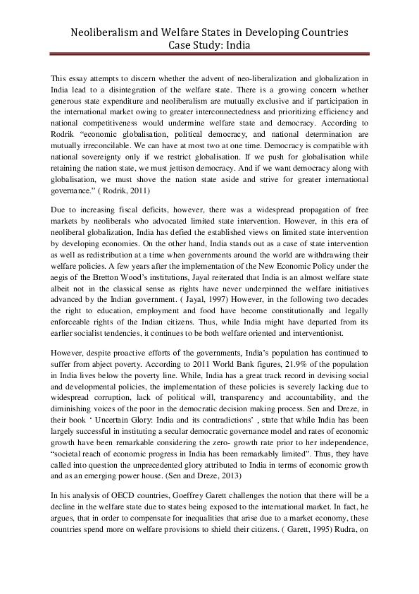(PDF) Neoliberalism and Welfare States in Developing Countries Case ...
