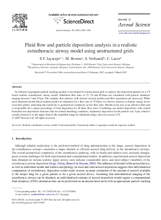 Pdf Fluid Flow And Particle Deposition Analysis In A Realistic Extrathoracic Airway Model