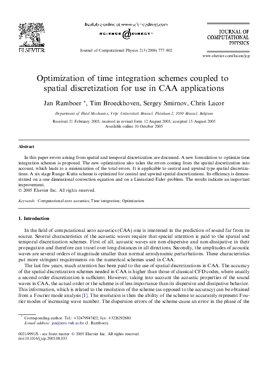 (PDF) Optimization of time integration schemes coupled to spatial discretization for use in CAA ...