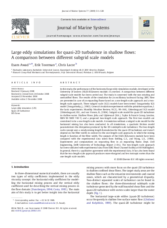 (PDF) Large eddy simulations for quasi-2D turbulence in shallow flows: A comparison between ...