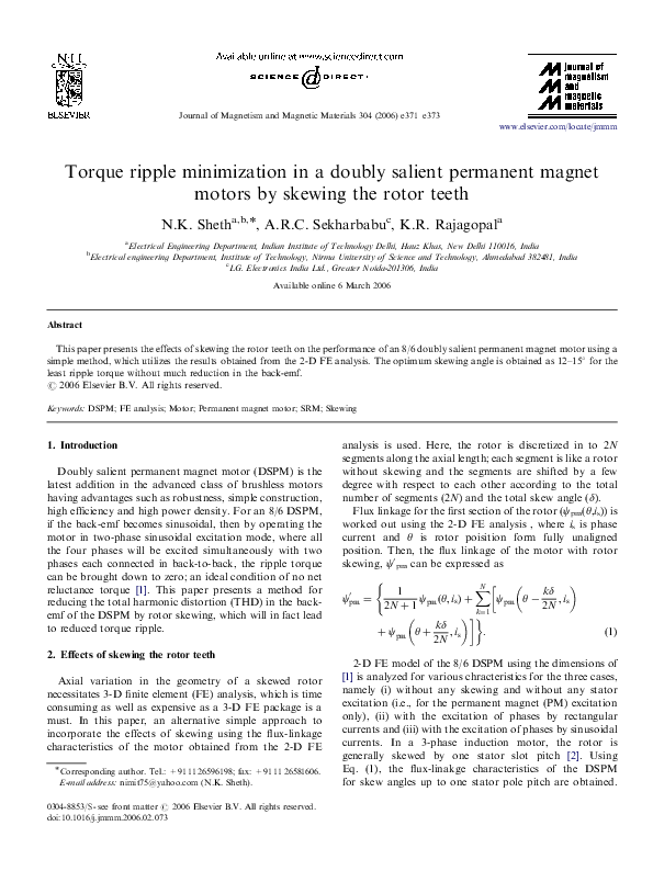 (PDF) Torque ripple minimization in a doubly salient permanent magnet ...