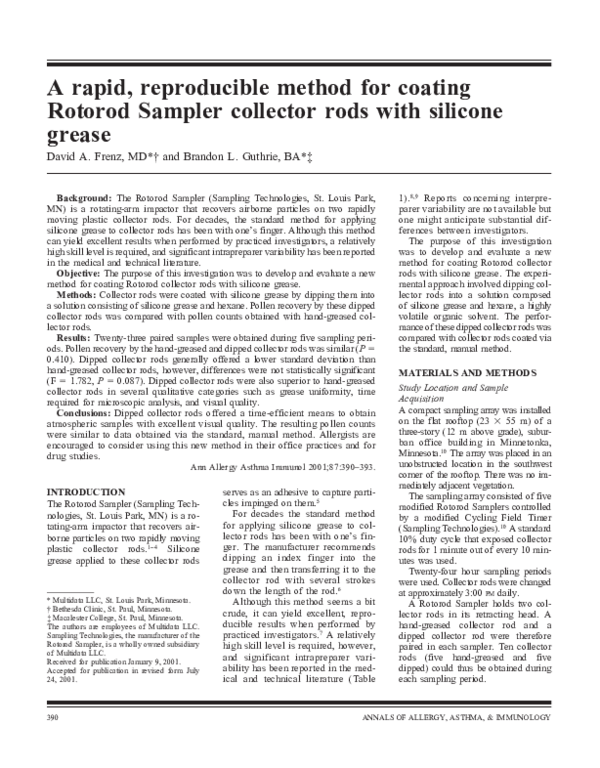 (PDF) A rapid, reproducible method for coating Rotorod Sampler ...