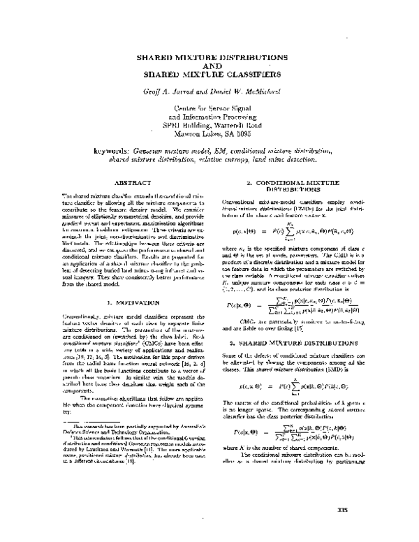 (PDF) Shared mixture distributions and shared mixture classifiers