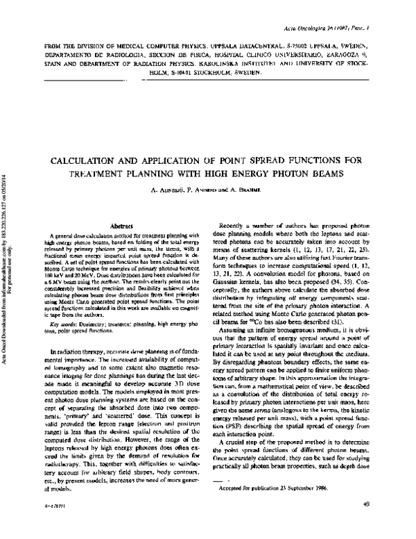 (PDF) Calculation and Application of Point Spread Functions for ...