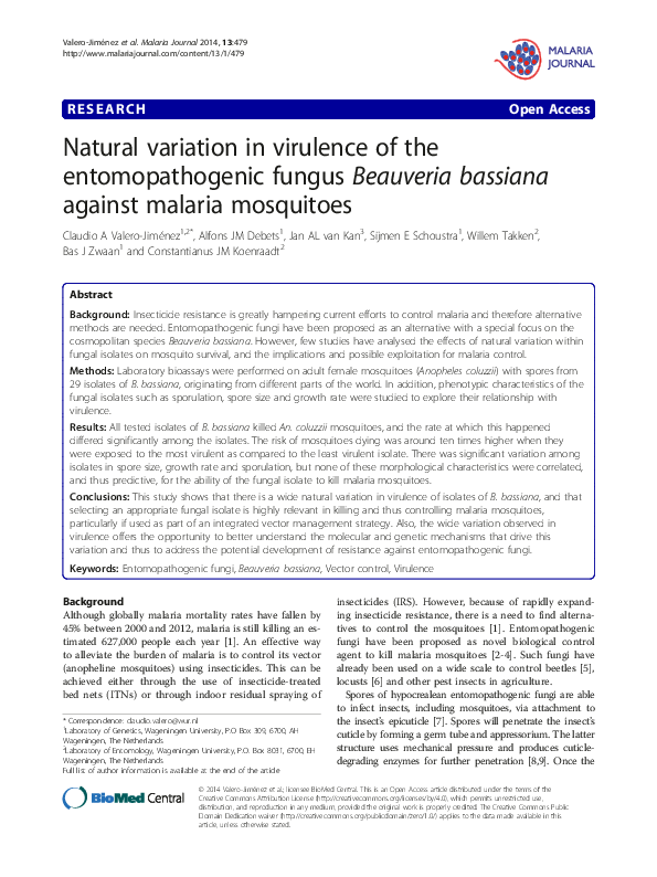 (PDF) Natural variation in virulence of the entomopathogenic fungus Beauveria bassiana against ...