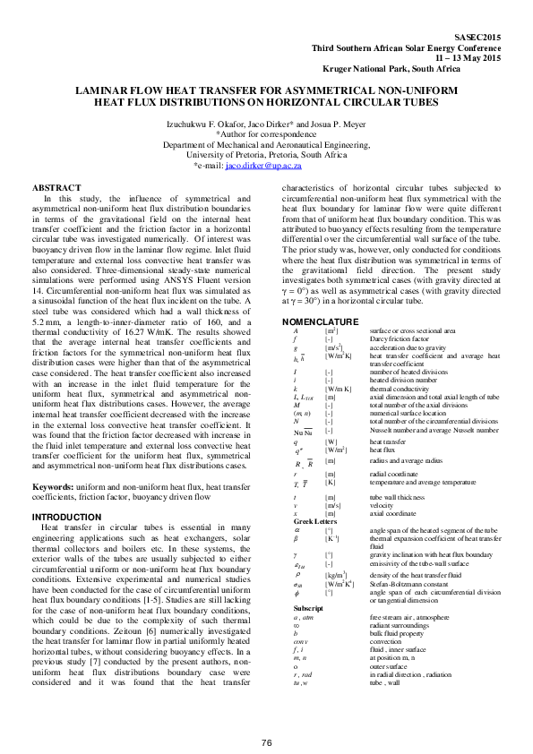 Pdf Laminar Flow Heat Transfer For Asymmetrical Non Uniform Heat Flux