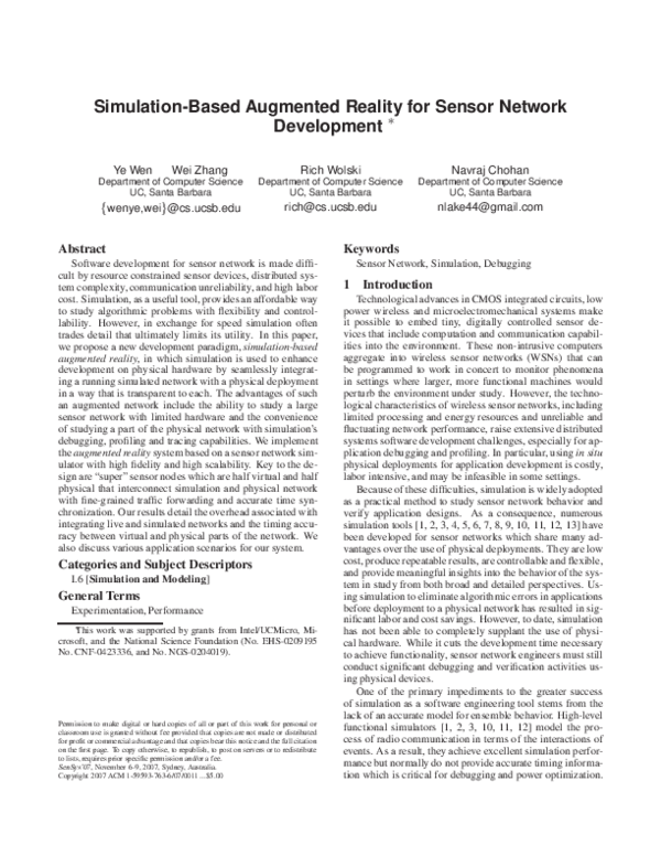(PDF) Simulation-Based Augmented Reality for Sensor Network Development