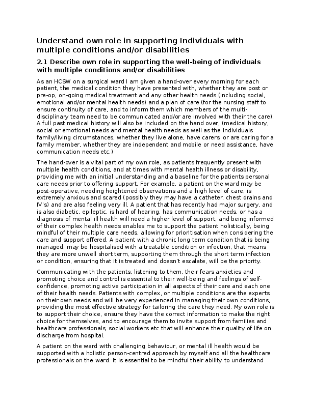 (DOC) describe own role in supporting individuals with multiple conditions