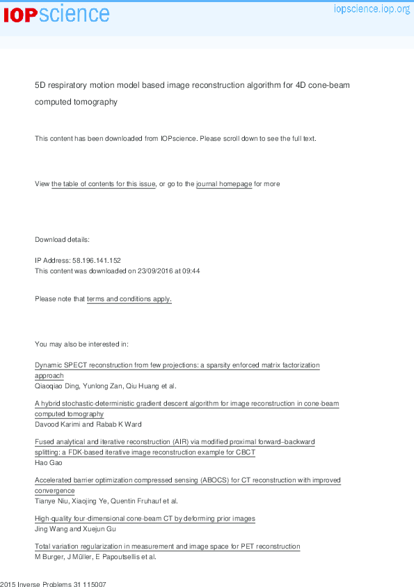 Pdf 5d Respiratory Motion Model Based Image Reconstruction Algorithm For 4d Cone Beam Computed