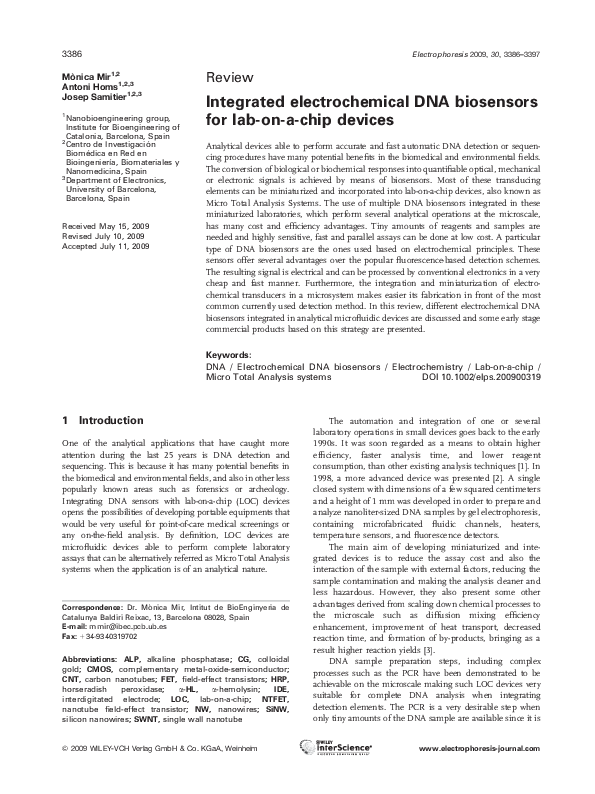 (PDF) Integrated electrochemical DNA biosensors for lab-on-a-chip devices