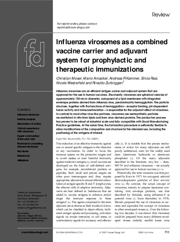 (PDF) Influenza virosomes as a combined vaccine carrier and adjuvant ...