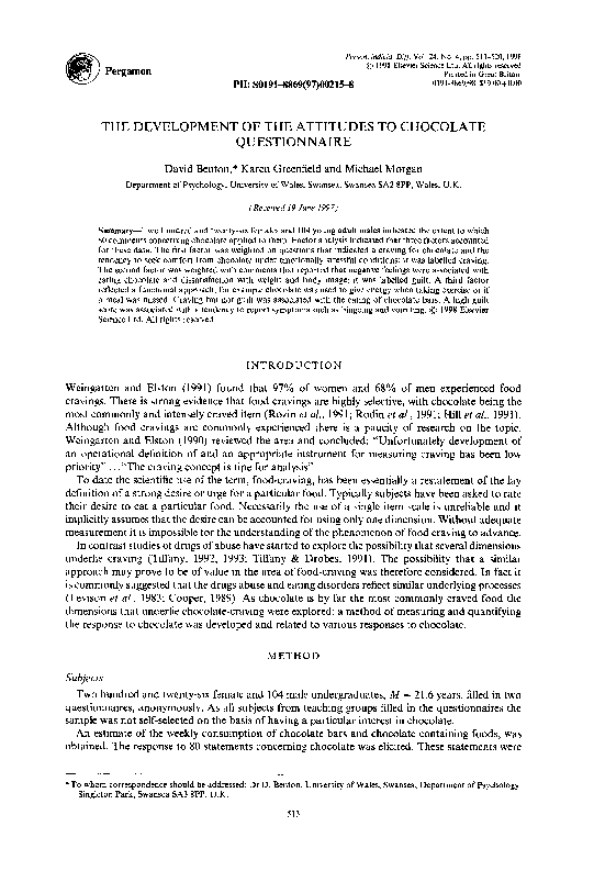 (PDF) The development of the attitudes to chocolate questionnaire