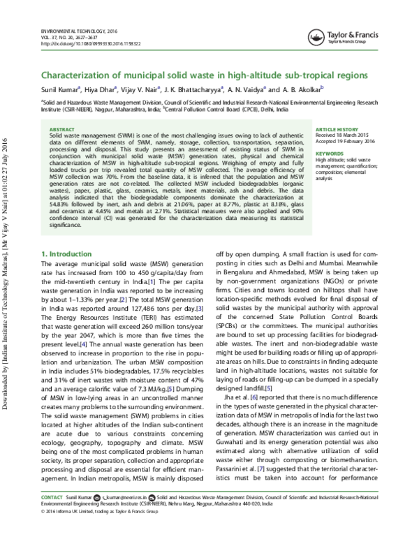 Characterization of municipal solid waste in high-altitude sub-tropical ...