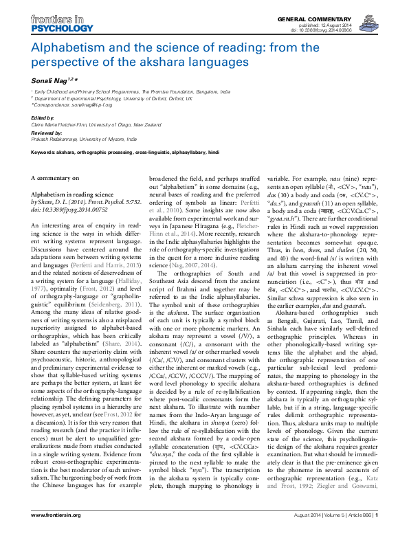 (PDF) Alphabetism and the science of reading: from the perspective of ...